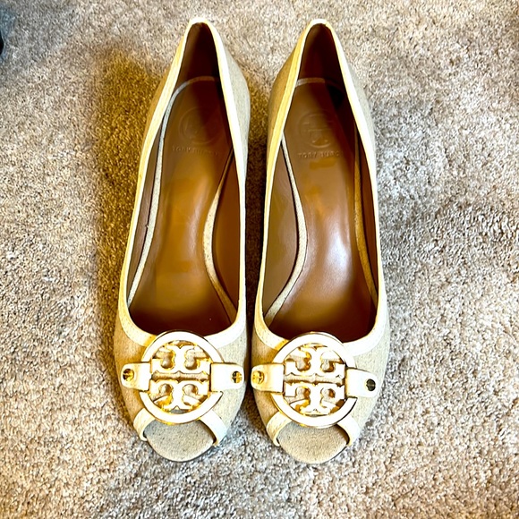 Tory Burch | Shoes | Tory Burch Peep Toe Wedge Size 1 | Poshmark